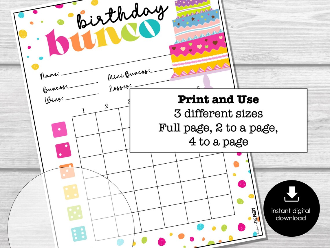 Birthday Party Bunco Score Cards Happy Birthday Bunco - Etsy