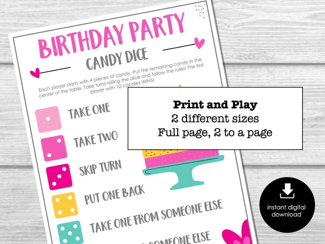 Birthday Candy Dice Game, Fun Birthday Party Game, Slumber Party Game ...