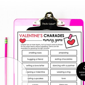 Valentine's Day Charades Party Game for Kids, Classroom Charades ...