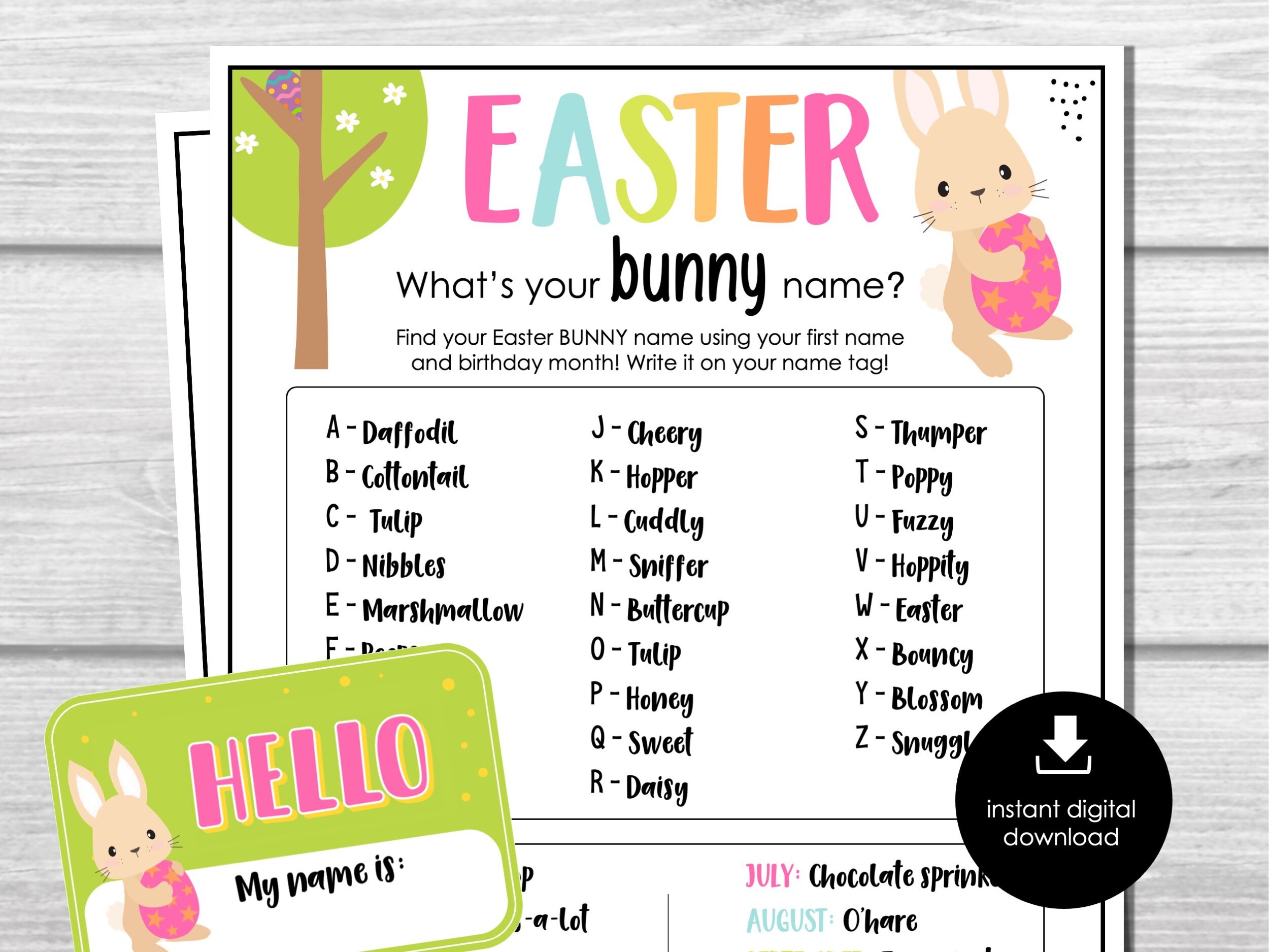 Easter What's Your Bunny Name Game, Bunny Name Tags Sign, Easter Party ...