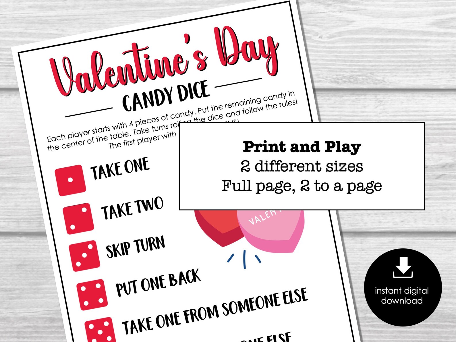 Valentine's Day Candy Dice Game, Valentine Party Game for Kids, Easy ...