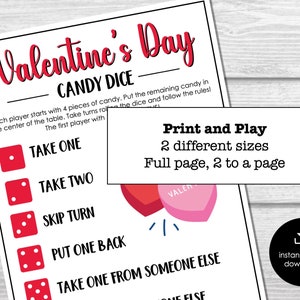 Valentine's Day Candy Dice Game, Valentine Party Game for Kids, Easy ...