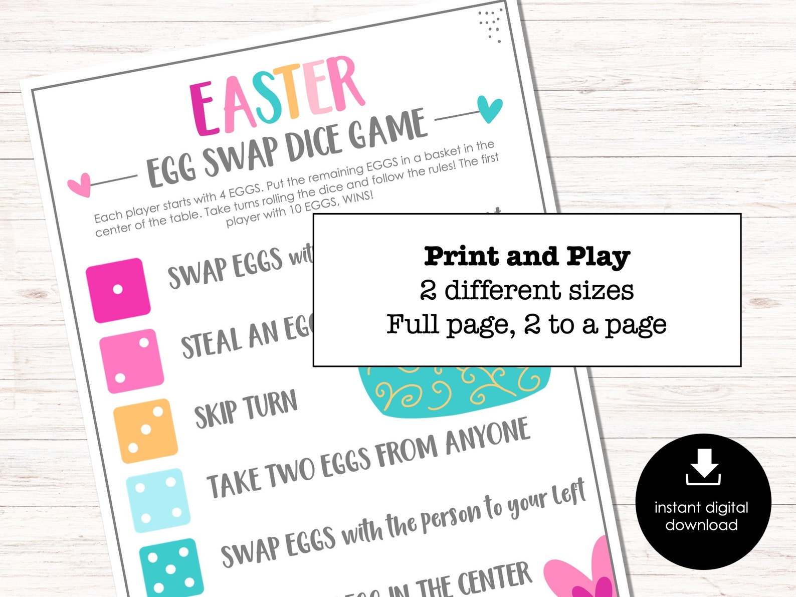 Easter Egg Exchange Dice Game Printable Easter Games Easter - Etsy