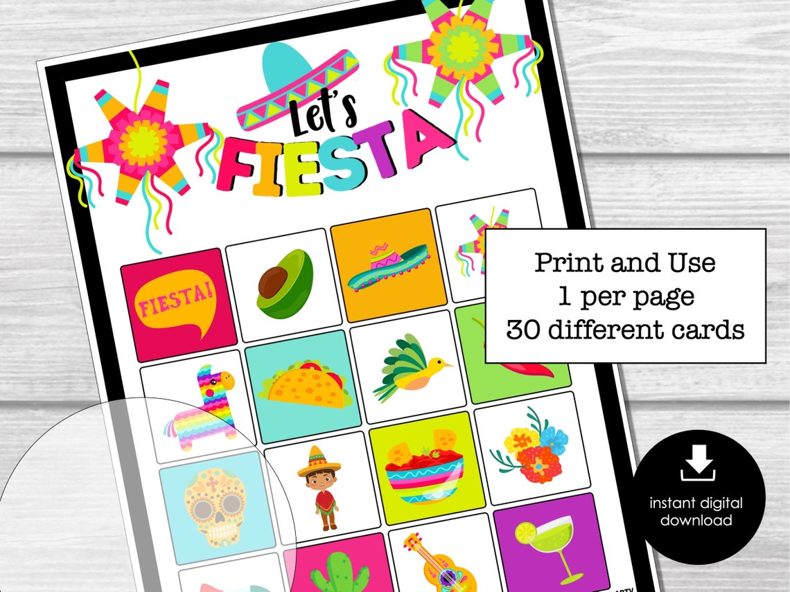Fiesta Bingo Party Game Printable Cinco De Mayo Bingo Game - Etsy