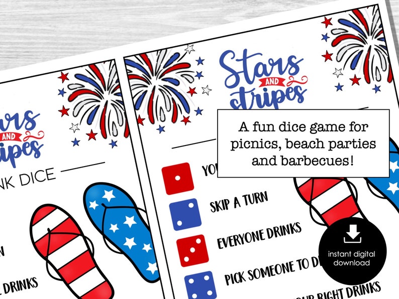 Patriotic Drunk Dice Drinking Game, 4th of July Party Game, USA, Labor ...
