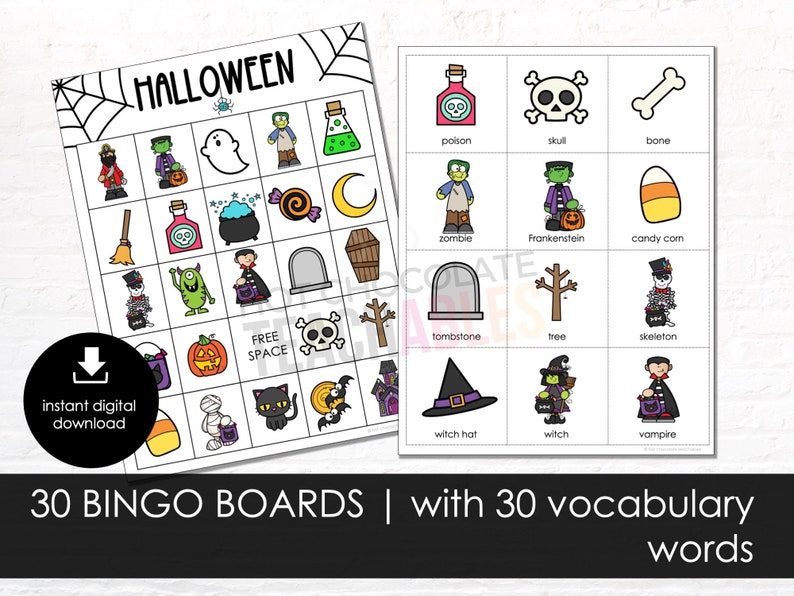 Halloween Bingo, Printable Halloween Vocabulary Bingo Game, Practice ...