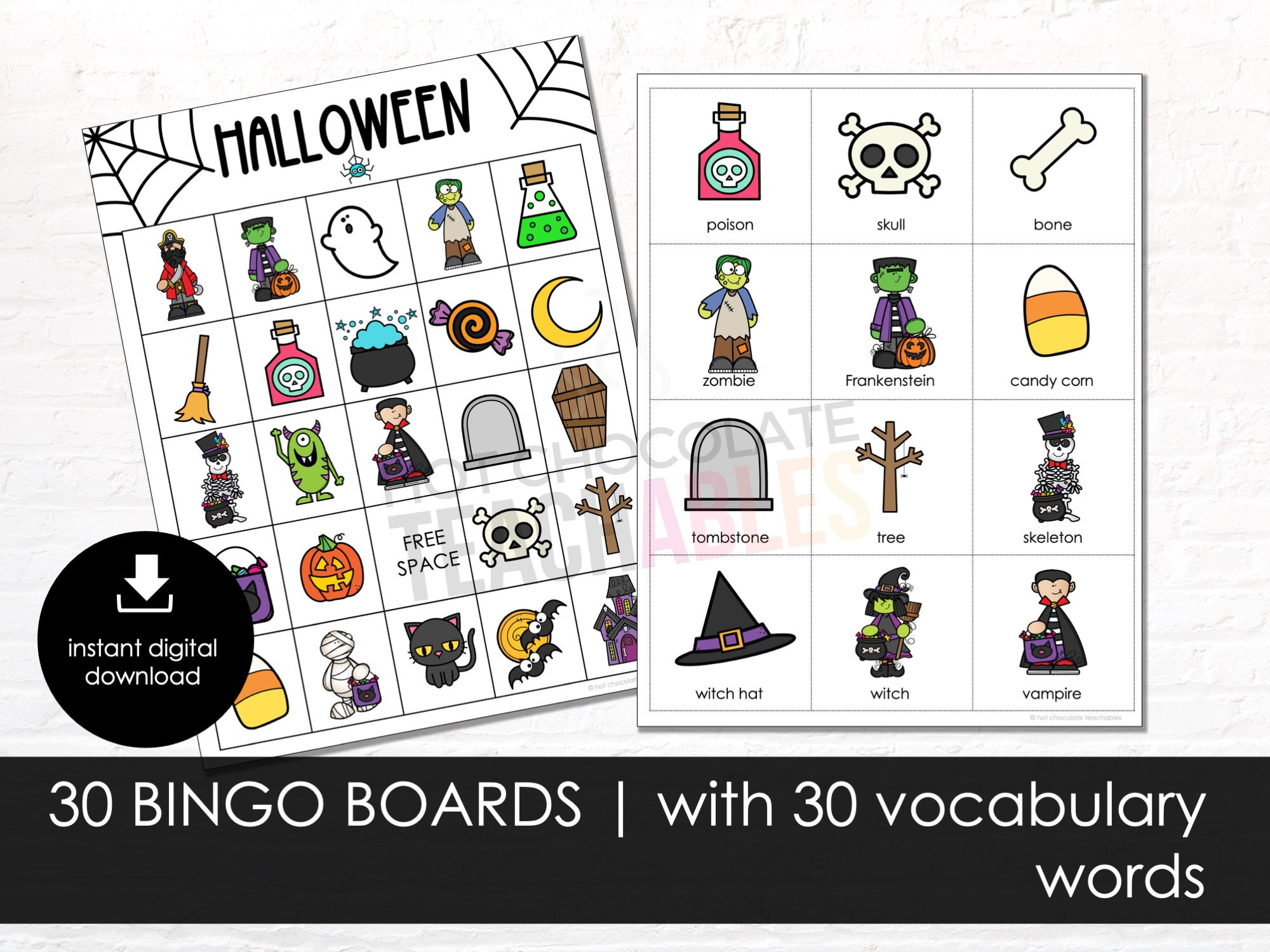 Halloween Bingo, Printable Halloween Vocabulary Bingo Game, Practice ...