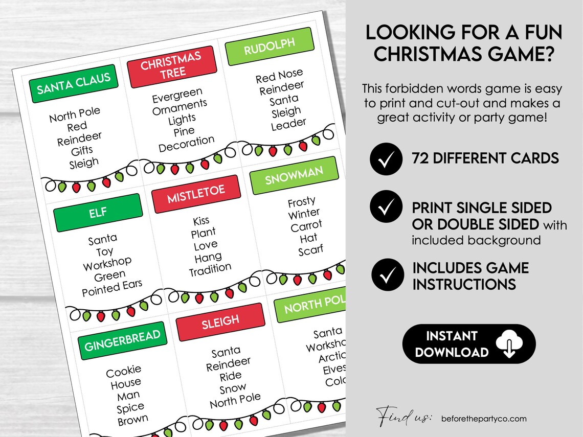 Christmas Forbidden Word Game: Holiday Party Fun (printable) - Etsy
