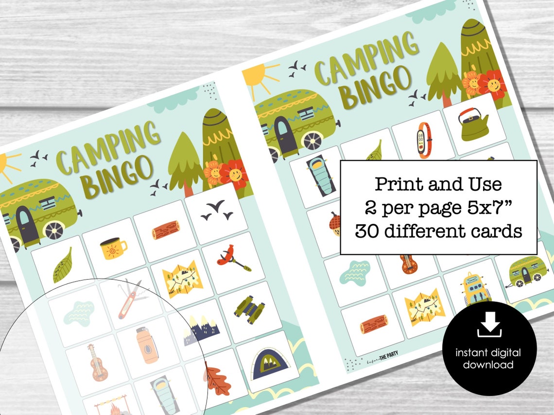 Camping Bingo Game Party Game for Kids Classroom Bingo Game - Etsy