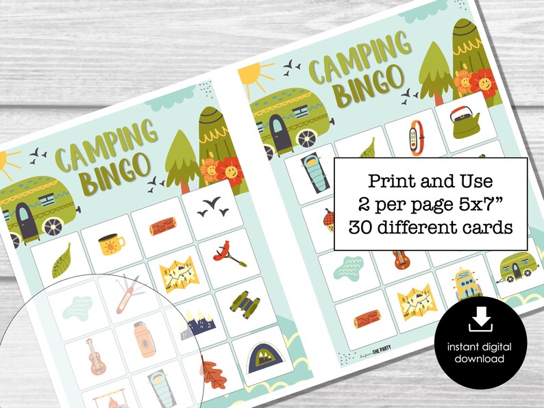 Camping Bingo Game Party Game for Kids Classroom Bingo Game - Etsy