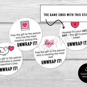 Valentine's Day Pass the Gift, Group Unwrapping Game Sticker, Pass the ...