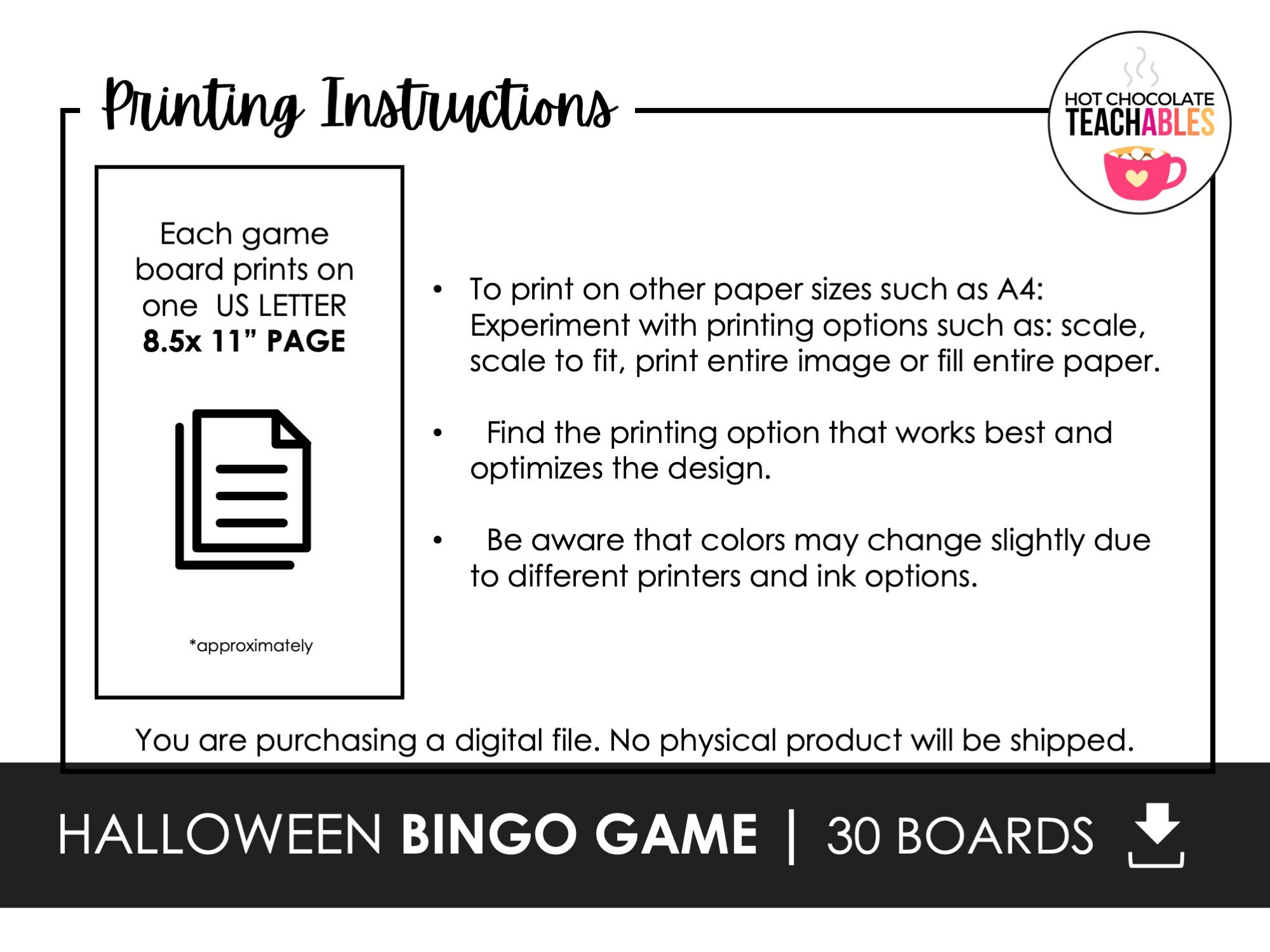 Halloween Bingo Printable Halloween Vocabulary Bingo Game - Etsy