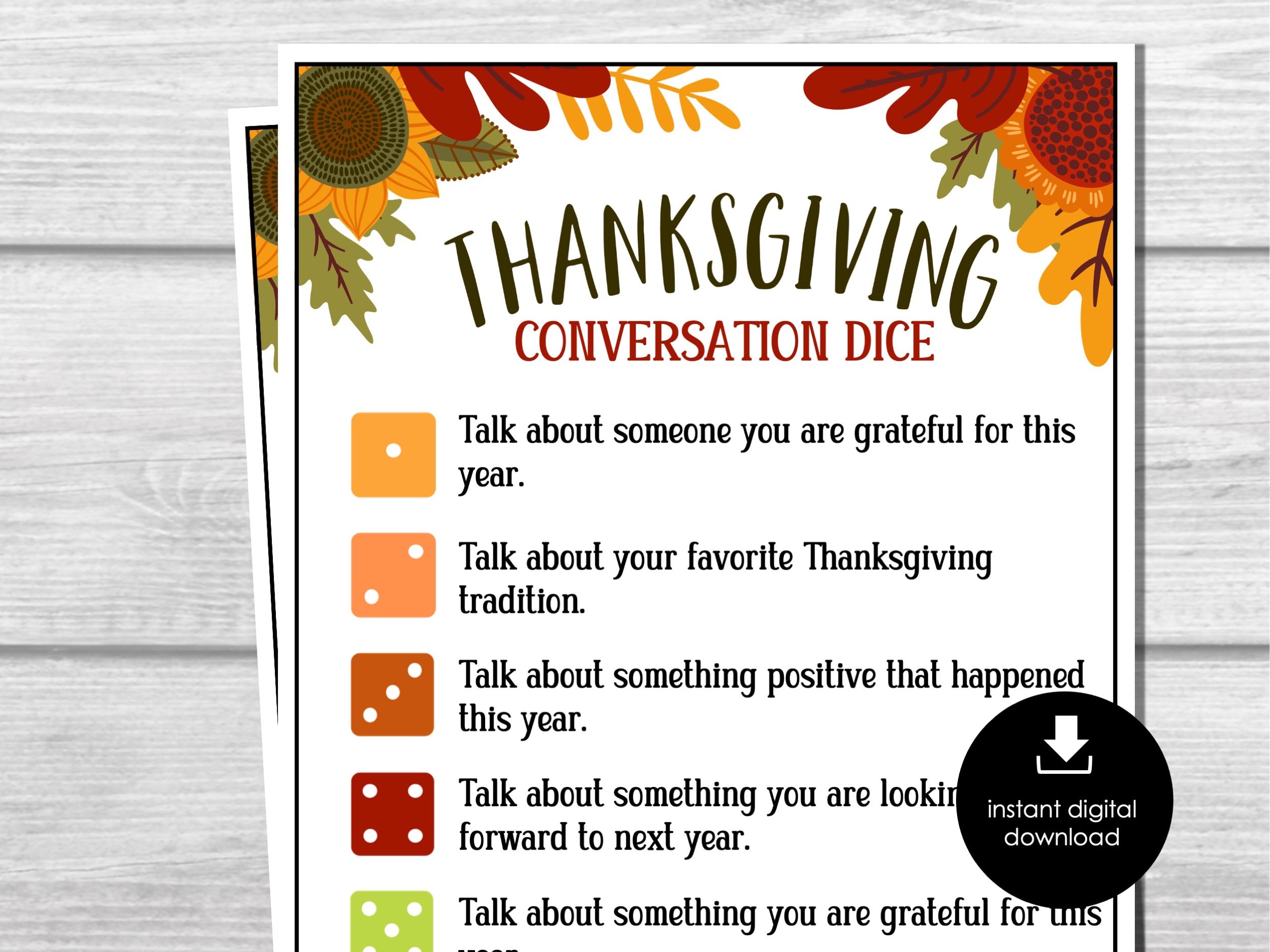 Thanksgiving Gratitude Dice Game, Thanksgiving Party, Thanksgiving ...