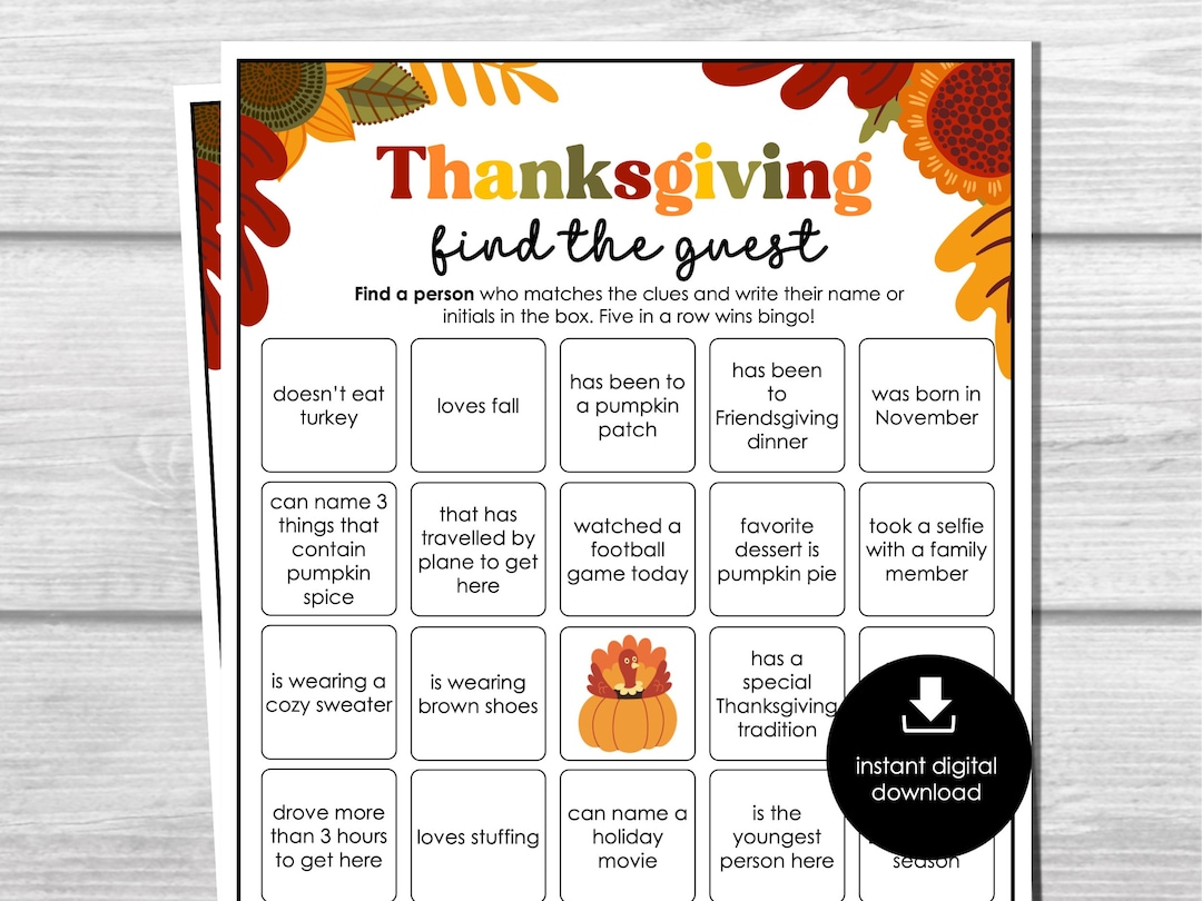 Thanksgiving Find Someone Who Party Game, Printable Find the Guest ...