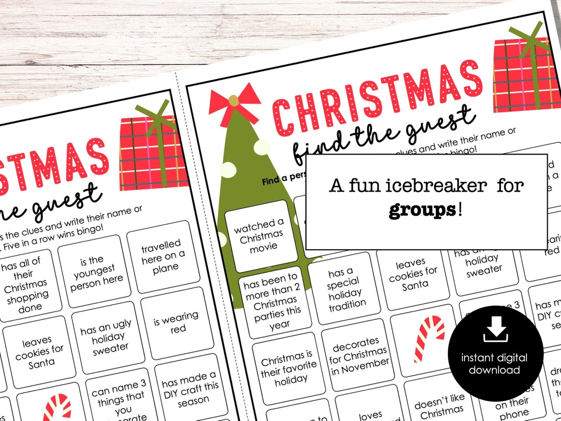 Christmas Find Someone Who Party Game, Printable Find the Guest Bingo ...
