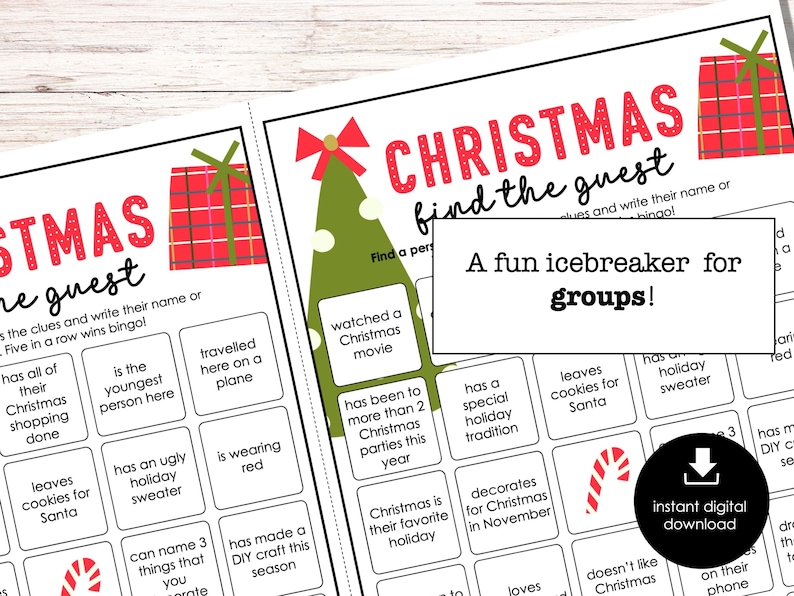 Christmas Find Someone Who Party Game, Printable Find the Guest Bingo ...