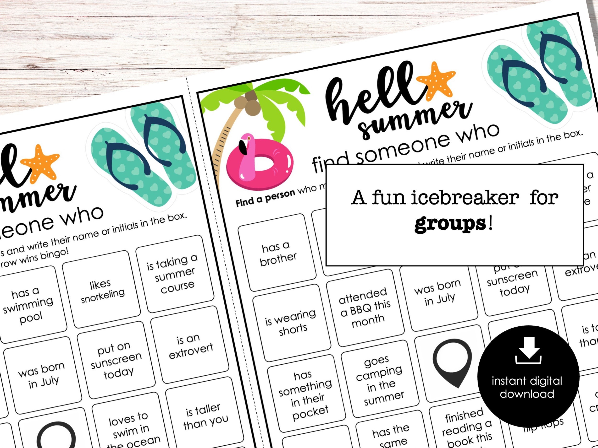 Summer Find Someone Who Bingo, Printable Party Game, Printable Game for ...