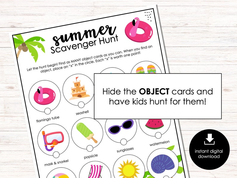 Summer Scavenger Hunt, Printable Kids Activity, Indoor Outdoor Treasure ...