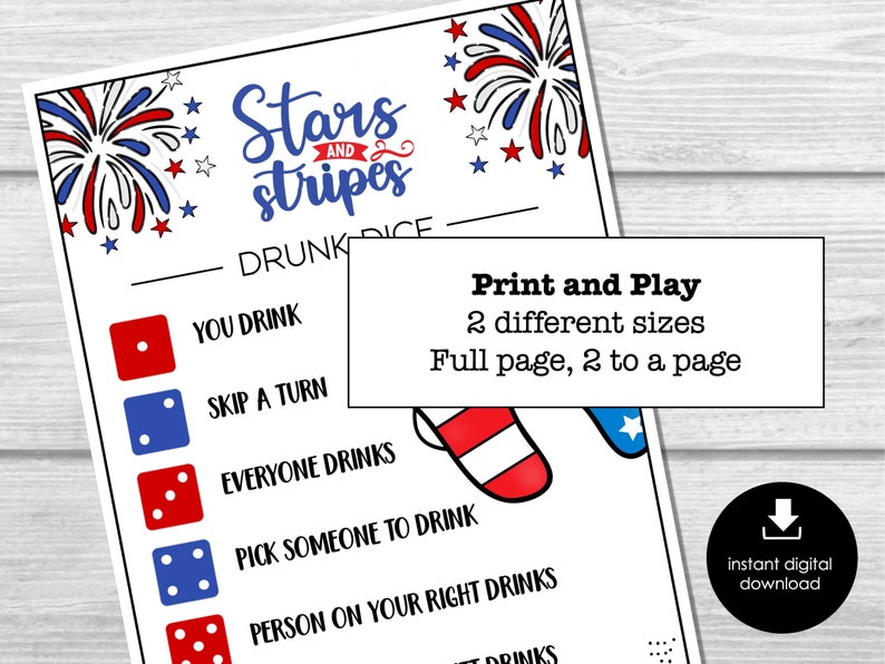 Patriotic Drunk Dice Drinking Game, 4th of July Party Game, USA, Labor ...