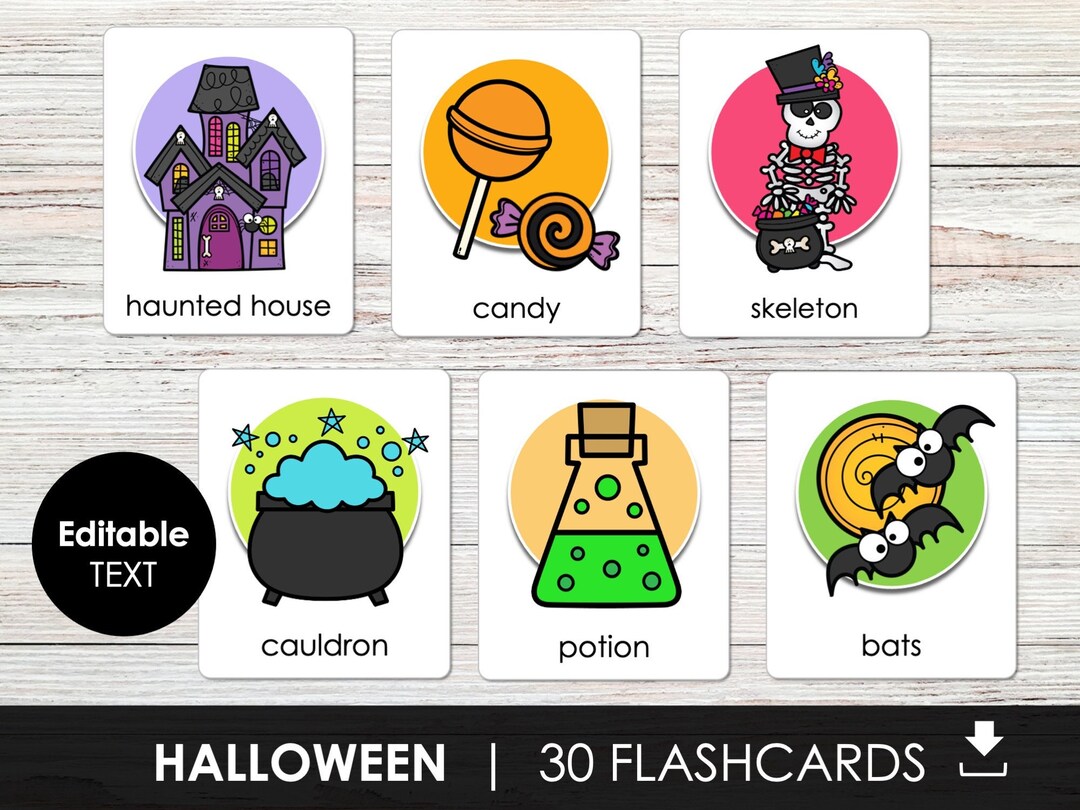 Halloween Printable Flashcards for Kids, Halloween Vocabulary Cards ...
