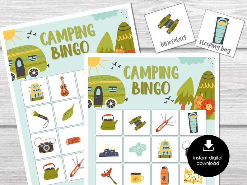 Camping Bingo Game, Party Game for Kids, Classroom Bingo Game, Scout ...