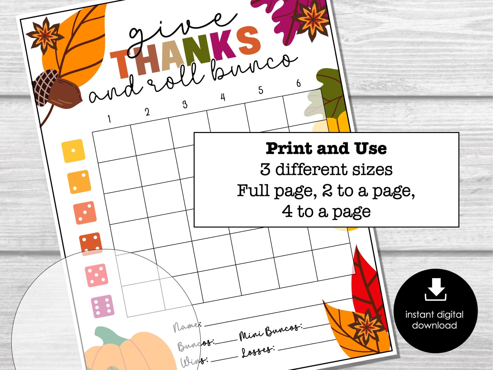 Thanksgiving Printable Bunco Score Cards, November Bunco Score Sheets ...