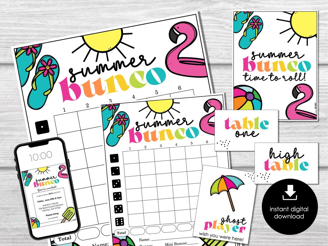 Summer Bunco Score Cards, Beach Bunco Invitation, July Summer Bunco ...