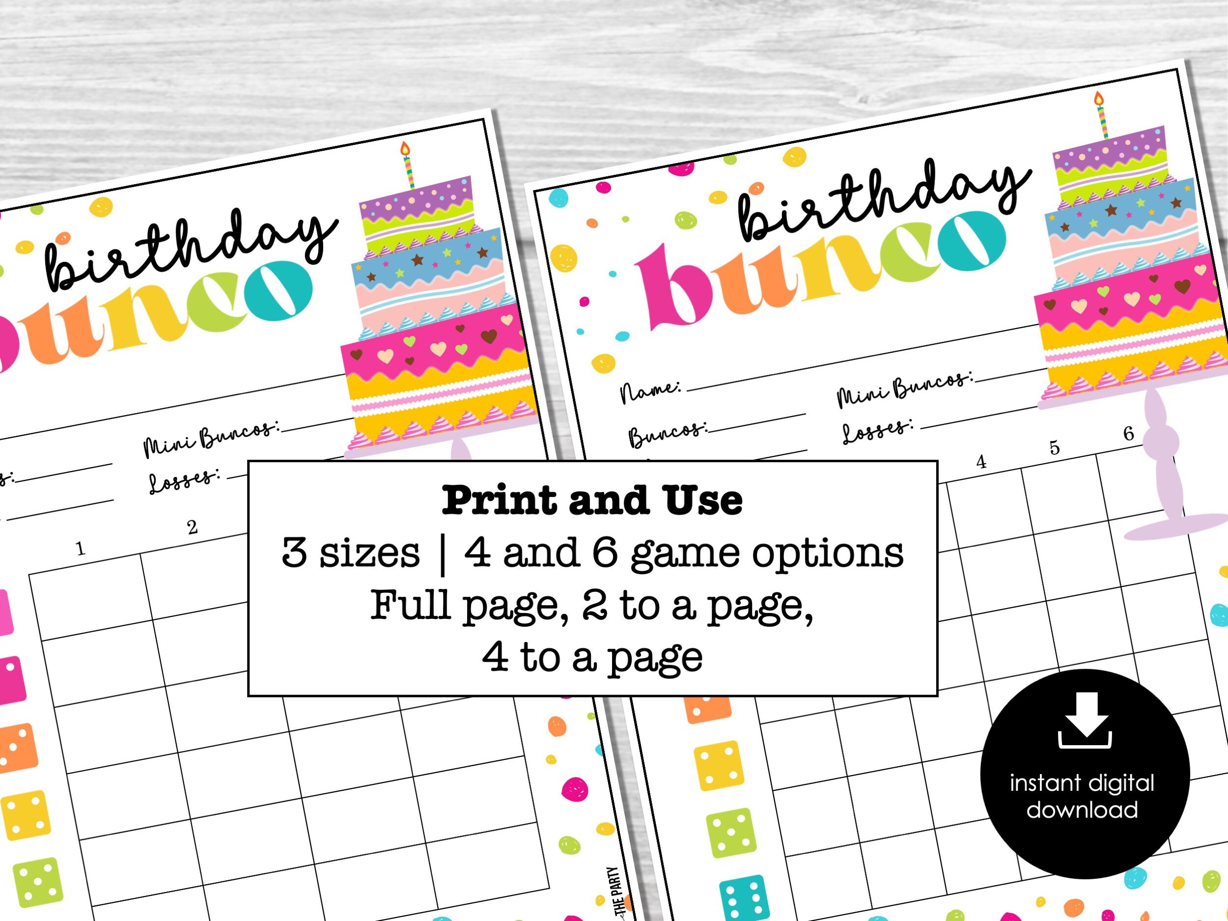 Birthday Party Bunco Score Cards, Happy Birthday Bunco Invitation ...