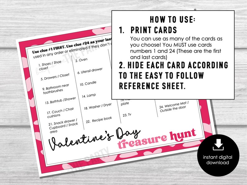 Valentine's Day Treasure Hunt for Kids: Printable Clue Game (digital ...