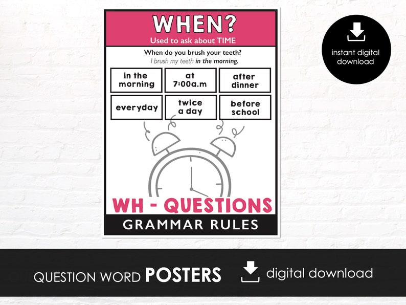 WH Question Words Classroom English Grammar Poster Classroom - Etsy