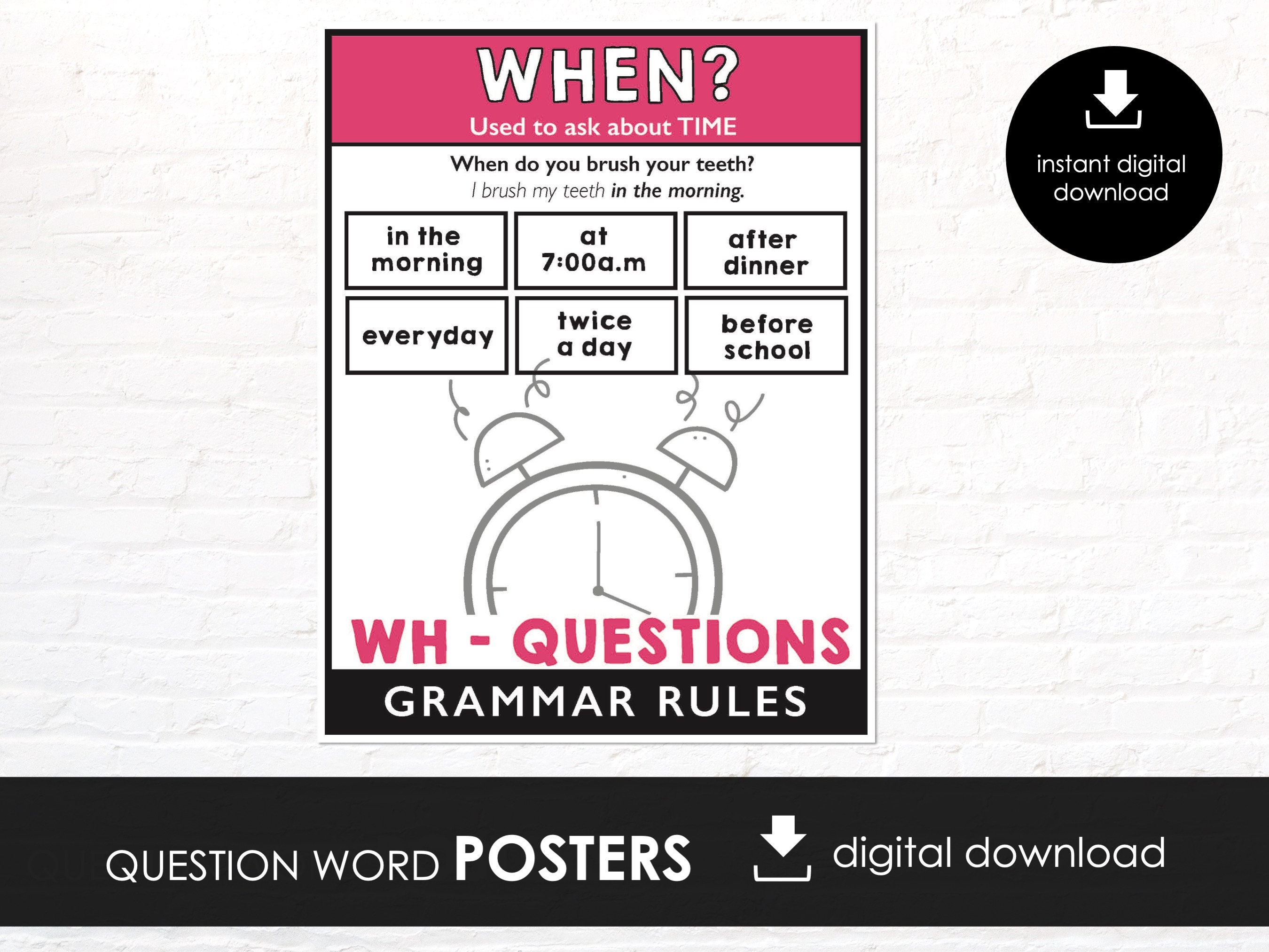 WH Question Words Classroom English Grammar Poster Classroom - Etsy