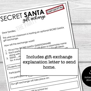 Secret Santa Questionnaire for Kids: Classroom Gift Exchange (printable ...