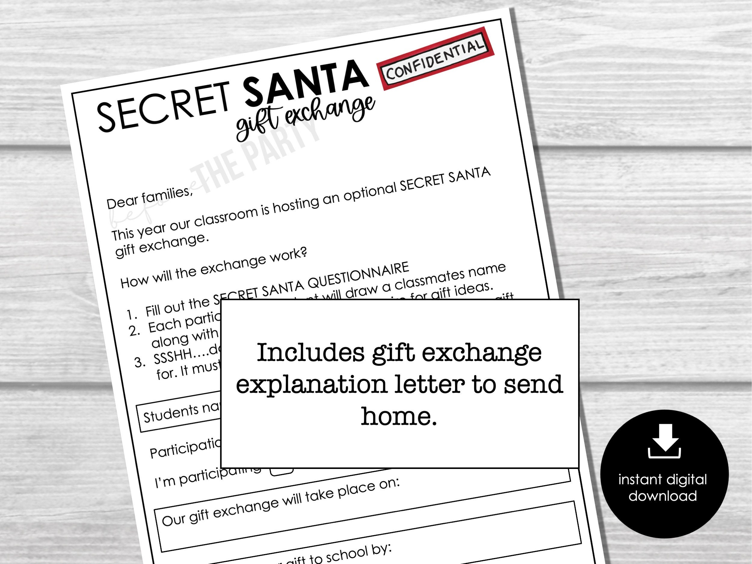 Secret Santa Questionnaire for Kids Student Gift Exchange Form ...