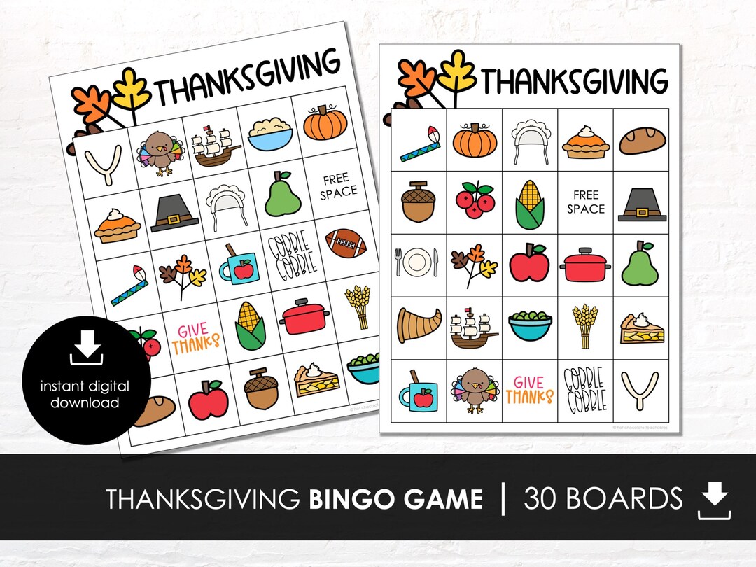 Thanksgiving Bingo, 30 Bingo Cards, Kids Thanksgiving Activity ...