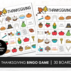 Thanksgiving Bingo, 30 Bingo Cards, Kids Thanksgiving Activity ...