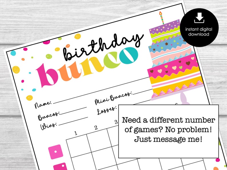 Birthday Party Bunco Score Cards, Happy Birthday Bunco Invitation ...