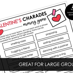 Valentine's Day Charades Party Game for Kids, Classroom Charades ...