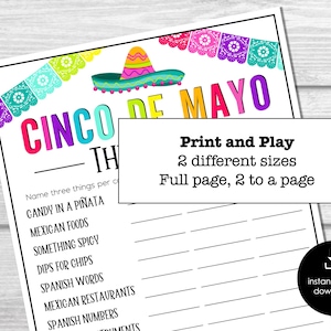 Cinco De Mayo THINK FAST Game, Word Game for Parties, Mexican Fiesta ...