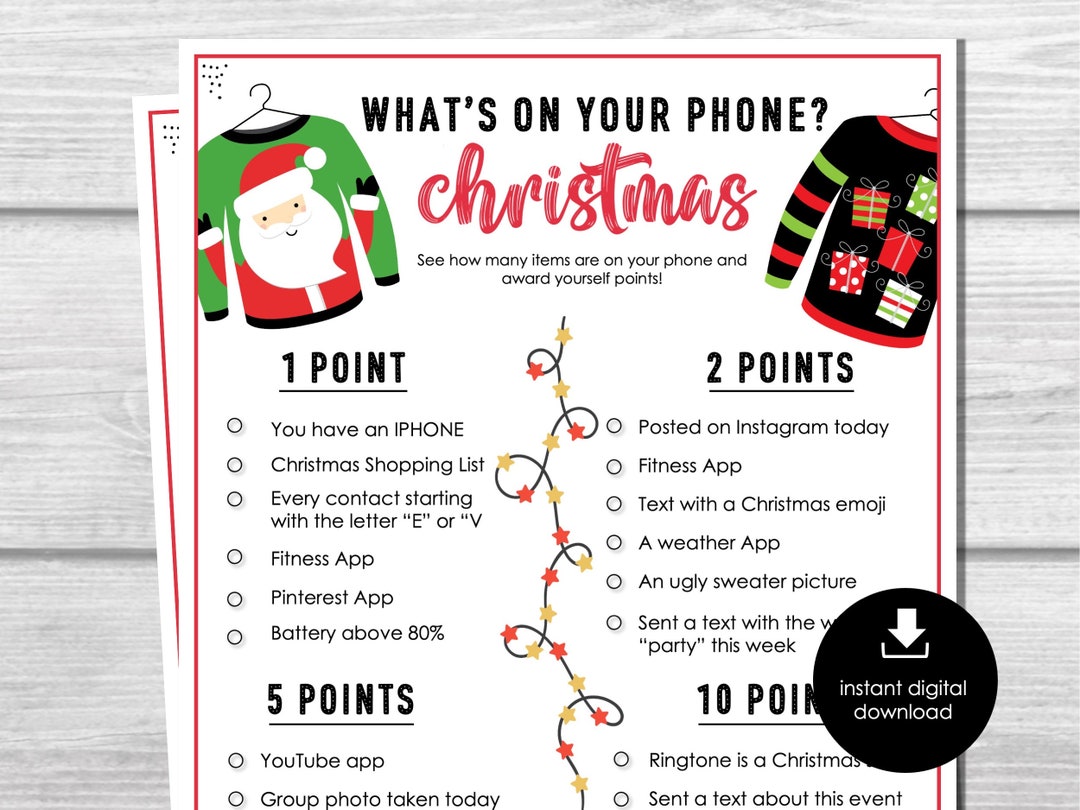 Whats on Your Phone? Christmas Party Game, Fun Christmas Scavenger Hunt ...
