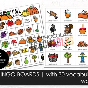 FALL Bingo, Printable AUTUMN Vocabulary Bingo Game, Practice Fall Words ...