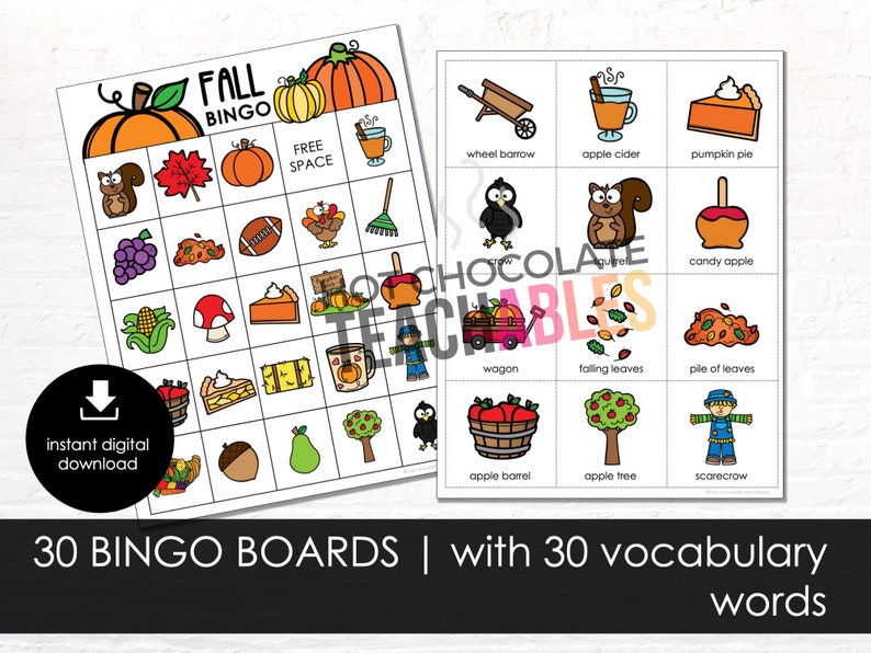 FALL Bingo Printable AUTUMN Vocabulary Bingo Game Practice - Etsy