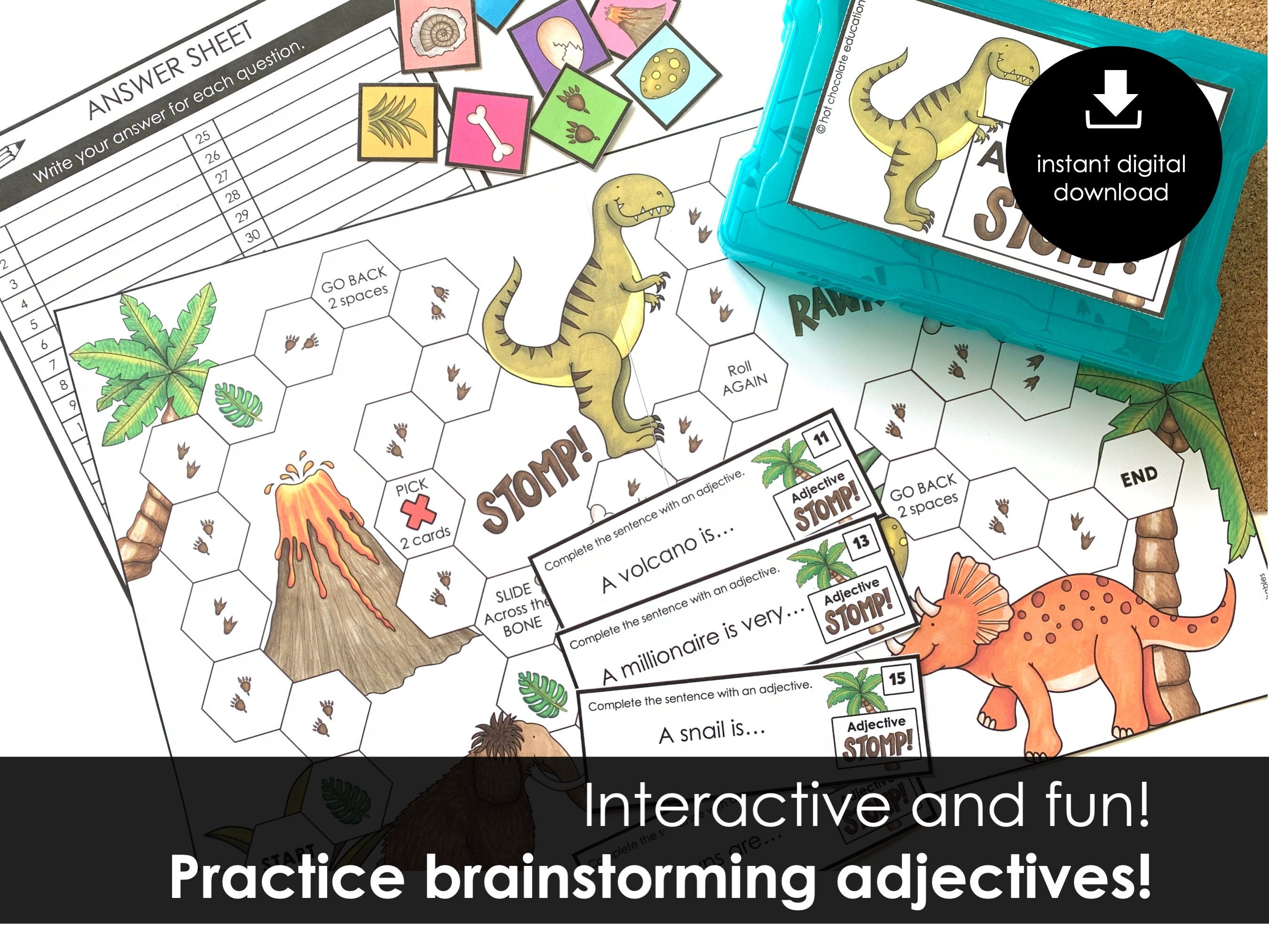 Adjectives Printable Board Game, Education Games, Grammar Game, ESL ...