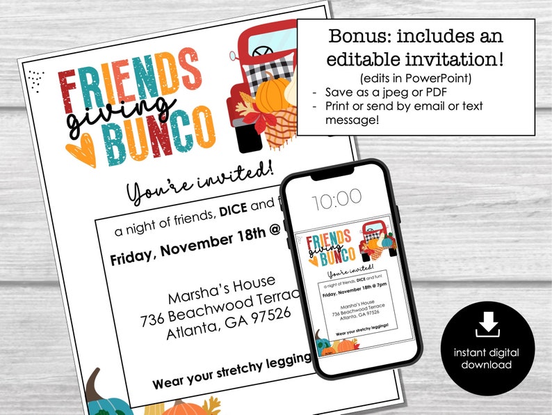 Friendsgiving Bunco Party Bundle Printable, Score Cards & Table Markers ...