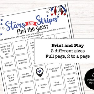 4th of July Find the Guest Bingo, Printable Party Game, Game for Adults ...