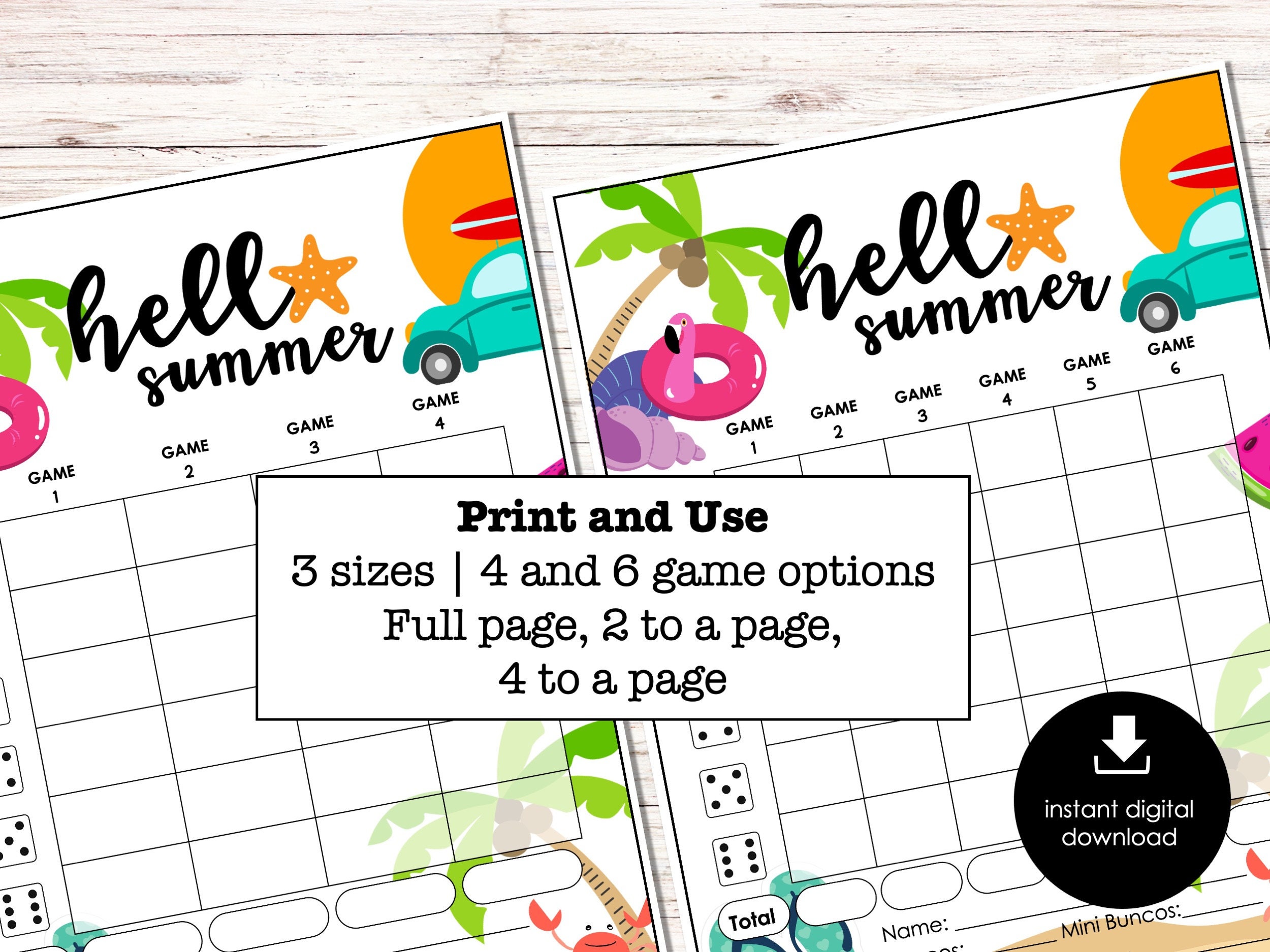 Summer Bunco Score Cards, Beach Party Bunco Invitation, July Summer ...