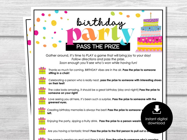Pass the Prize Birthday Party Game: Fun Gift Exchange (digital Download ...