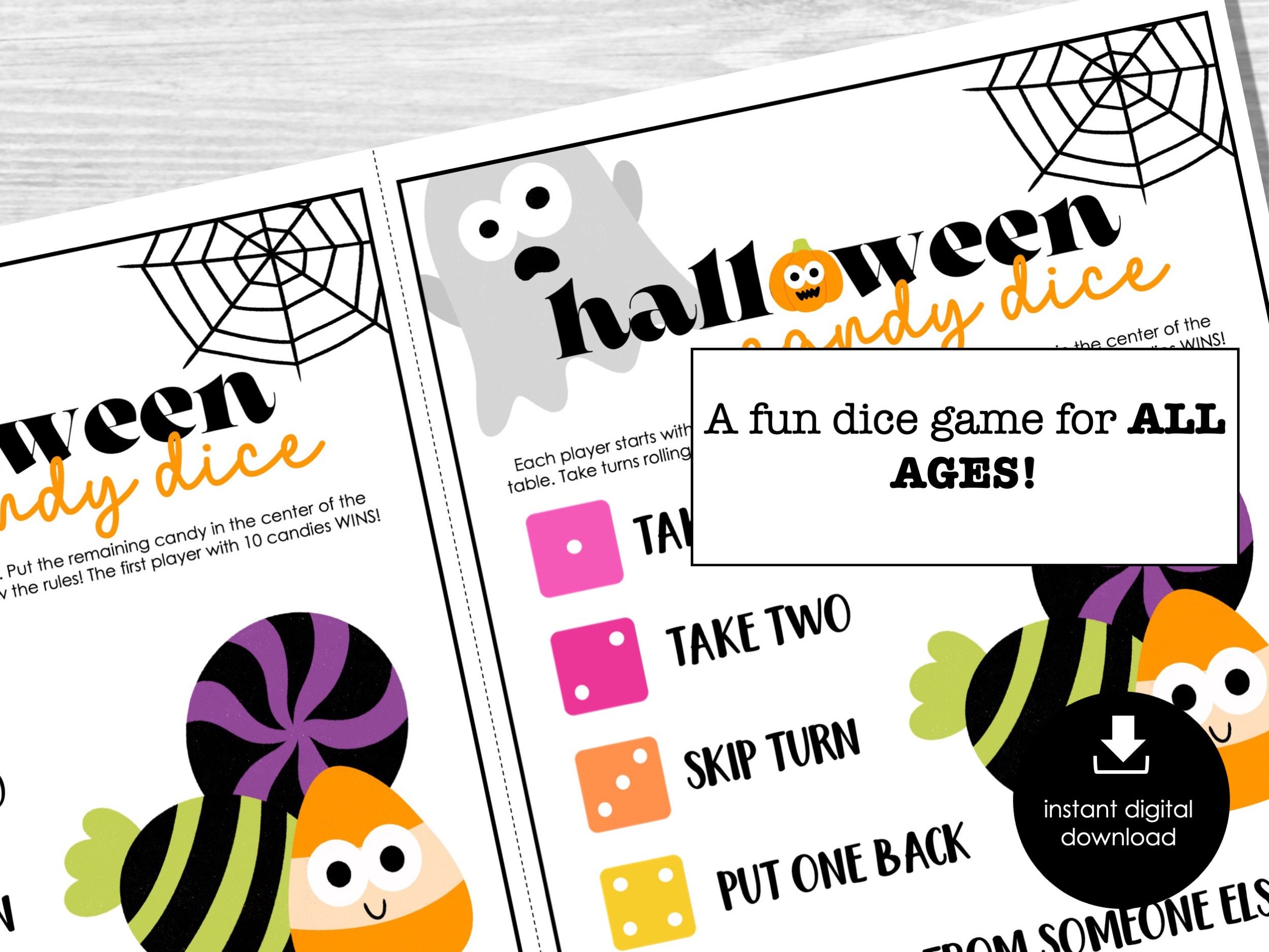Halloween Candy Dice Game, Halloween Party Game, Printable Dice Game ...