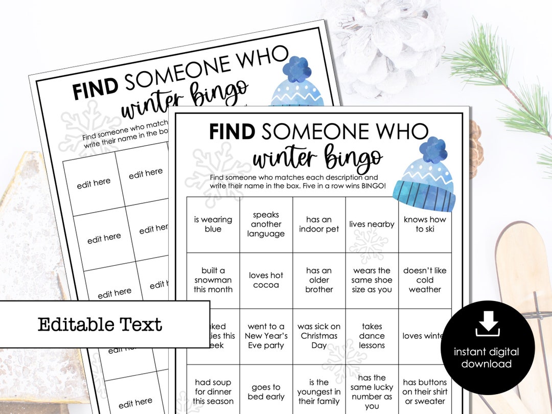 Winter Find Someone Who Printable Bingo Game, Holiday Party Game ...