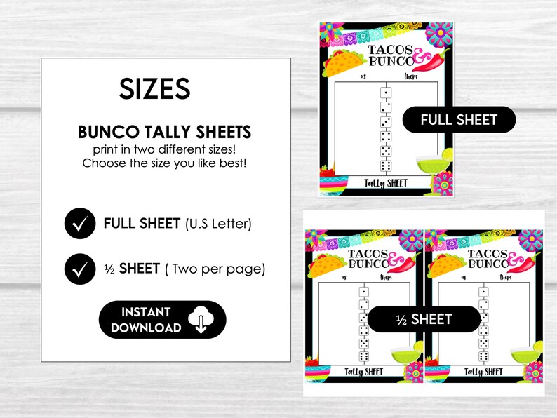 Taco Night Bunco Cards Printable, Tacos and Bunco Party Kit, Bunco ...