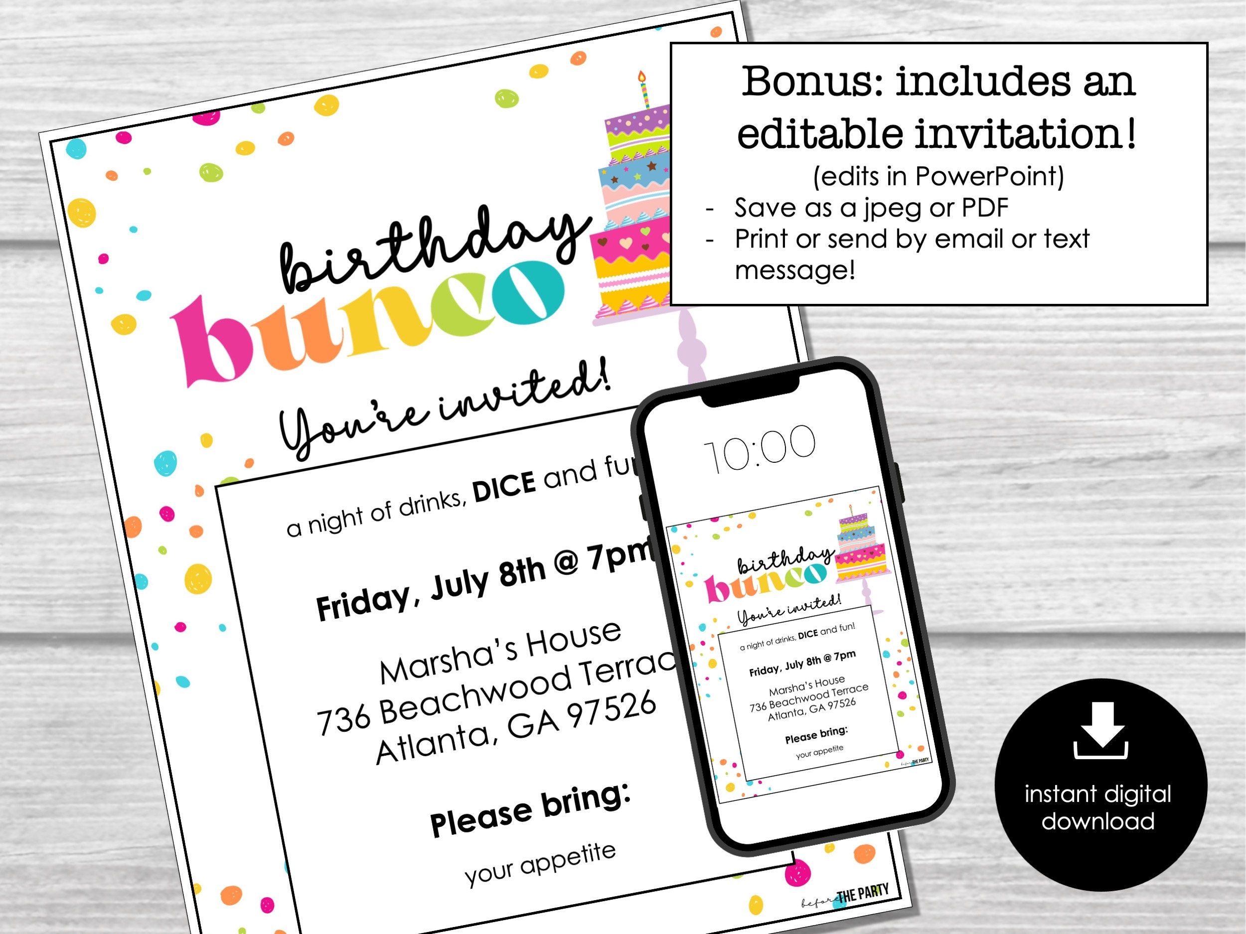Birthday Party Bunco Score Cards, Happy Birthday Bunco Invitation ...